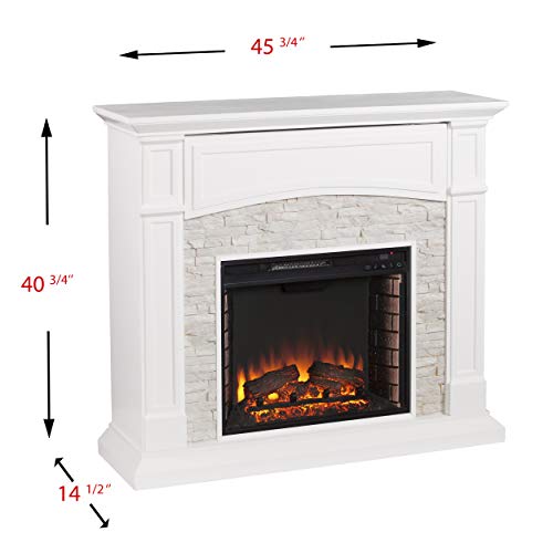 Seneca Electric Media Fireplace - White w/White Faux Stone