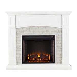 Seneca Electric Media Fireplace - White w/White Faux Stone