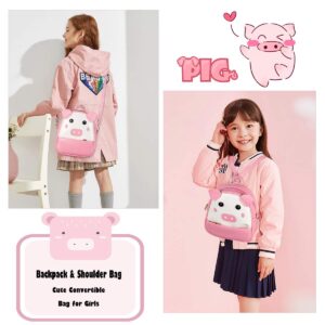 KL928 Girls Mini Backpack Toddler 3D Animal Casual Daypack PU Leather Preschool Convertible Shoulder Bag Gift for Kids (Pink)