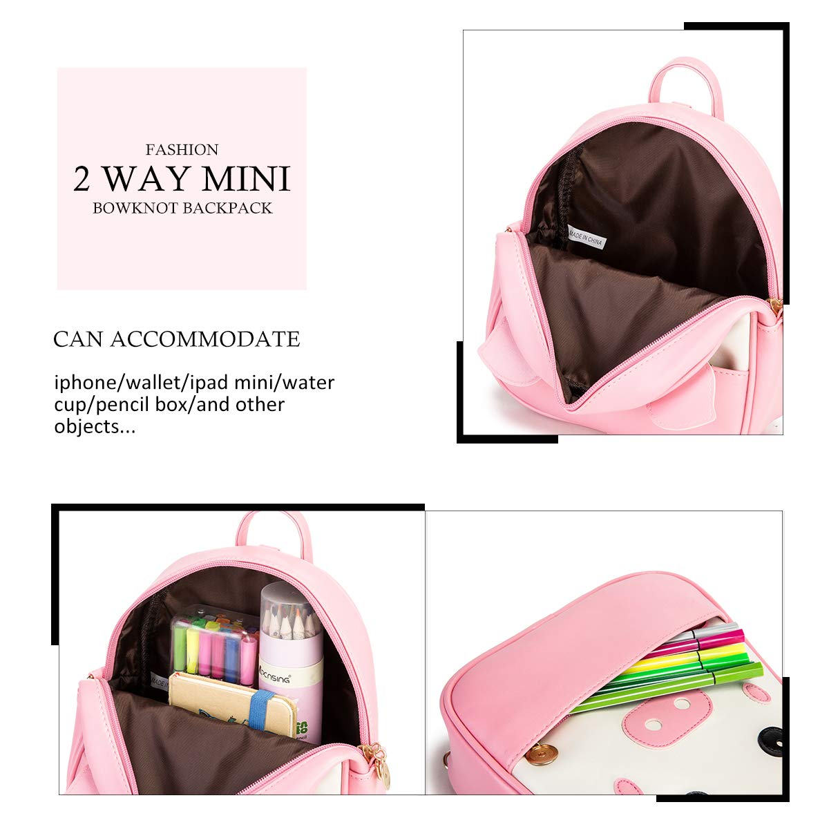 KL928 Girls Mini Backpack Toddler 3D Animal Casual Daypack PU Leather Preschool Convertible Shoulder Bag Gift for Kids (Pink)