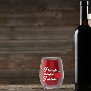 AW Fashions I Teach Therefore I Drink - Funny 15oz Wine Stemless Glass - Fun Unique Gift Idea for Teacher Professor Mentor or Tutor - Great Present for Teacher Appreciation Day from Student