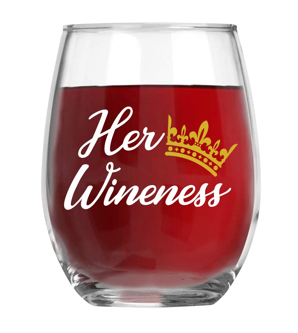 AW Fashions Her Wineness Wine 15oz Wine Glass with Funny Saying for Women Gift For The Sassy Classy and Smart Assy Woman Fun Birthday Present for Wife Best Friend Sister Daughter Queen Princess