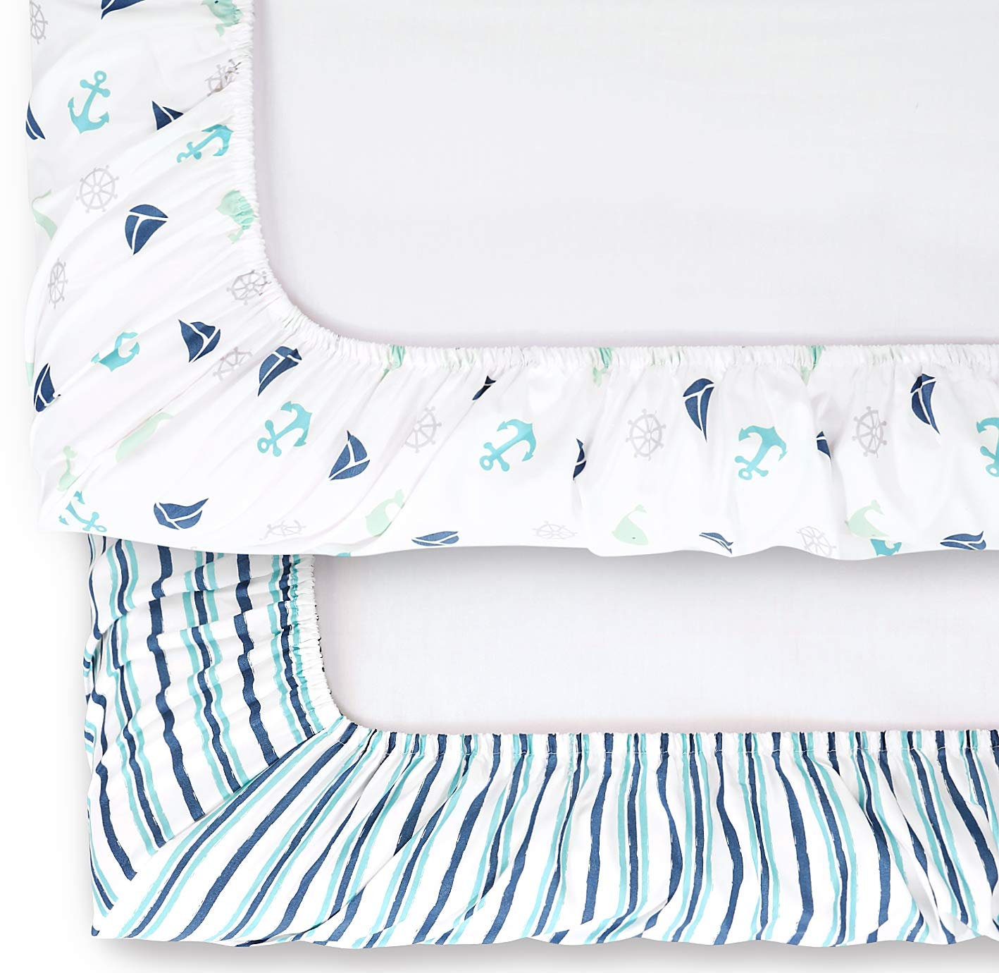 The Peanutshell Nautical & Striped Crib Sheets for Baby Boys or Girls | Unisex 2 Pack Set