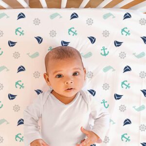 The Peanutshell Nautical & Striped Crib Sheets for Baby Boys or Girls | Unisex 2 Pack Set