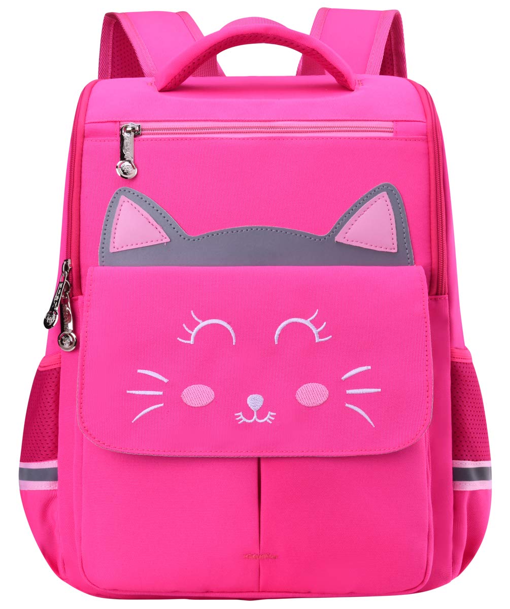 YUSSTAR Kids Backpack Chest Strap Kindergarten Elementary 1-2 Grader Boy Girl School Bag (Cat1-rose)