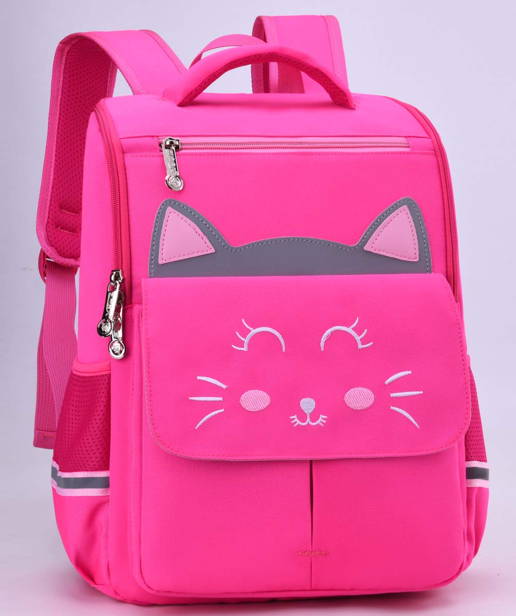 YUSSTAR Kids Backpack Chest Strap Kindergarten Elementary 1-2 Grader Boy Girl School Bag (Cat1-rose)