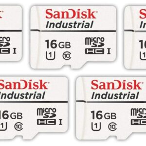 SanDisk Industrial 16GB Micro SD Memory Card Class 10 UHS-I MicroSDHC (Bulk 5 Pack) in Cases (SDSDQAF3-016G-I) Bundle with (1) Everything But Stromboli Card Reader