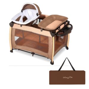 dream on me princeton deluxe nap n pack 3-in-1 convertible playard, changer and bassinet, lightweight and portable baby playard, breathable mesh, easy to carry travel playard