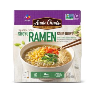 annie chun's - noodle soup bowl, shoyu ramen flavor, instant & microwavable, non-gmo, vegan, healthy & delicious, 5.4 oz (pack of 6)