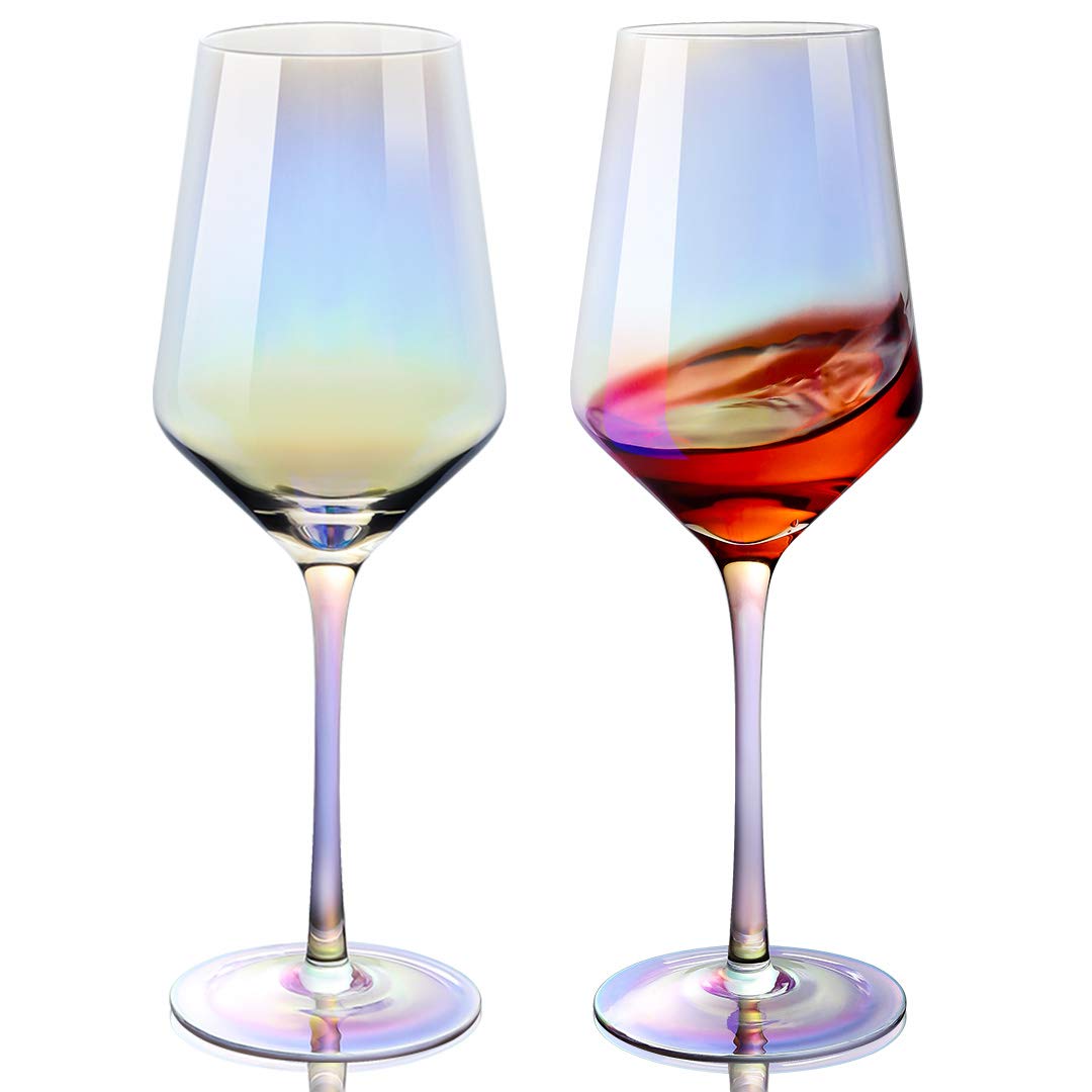 YOLIFE Wine Glasses, 14 oz Iridescent Wine Glasses Set of 2, Crystal Long Stem Wine Glasses