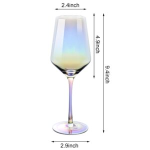 YOLIFE Wine Glasses, 14 oz Iridescent Wine Glasses Set of 2, Crystal Long Stem Wine Glasses