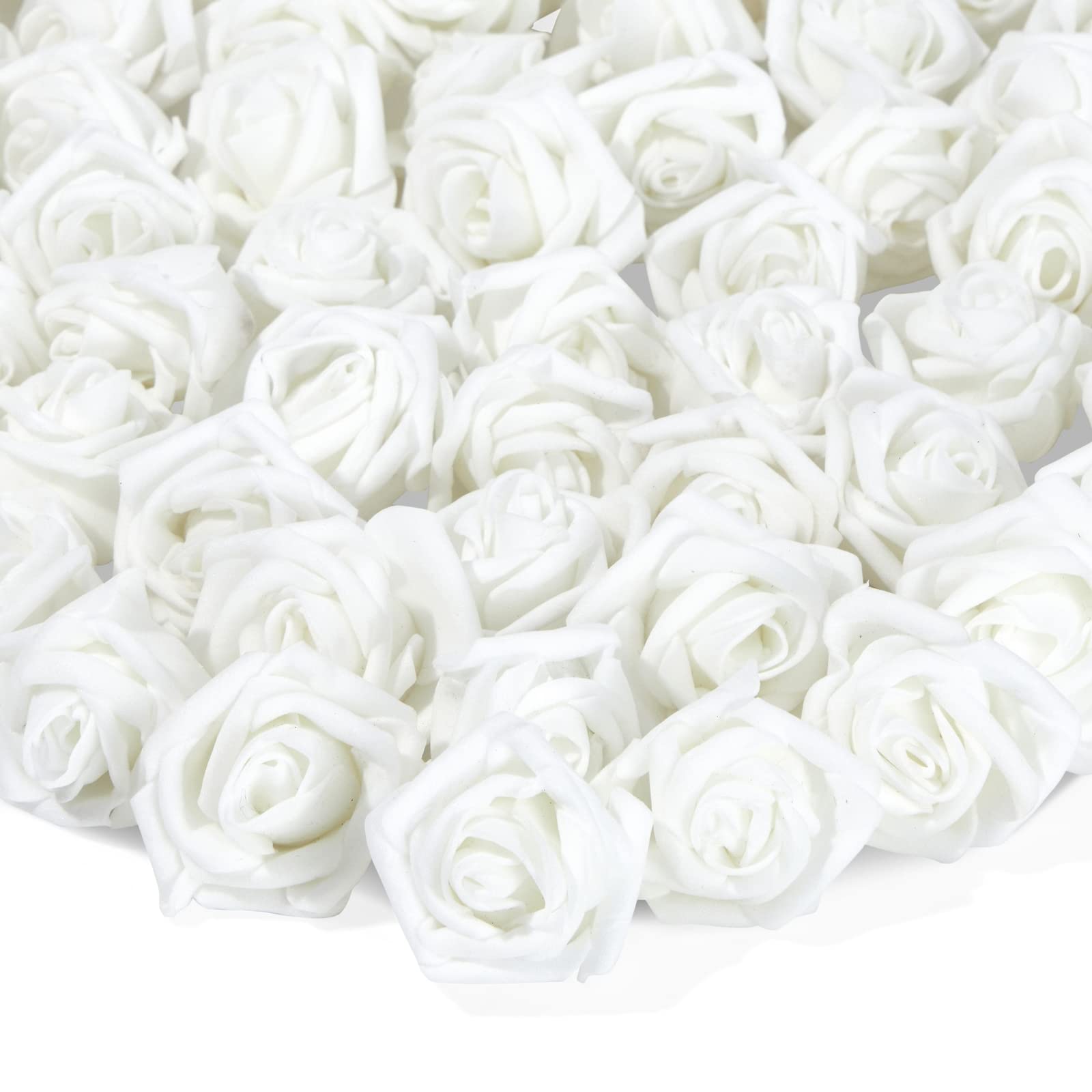 Bright Creations 200 Pack White Artificial Flower Heads, 2 Inch Stemless Fake Foam Roses for Wall Decorations, Wedding Receptions, Faux Bouquets, Table Scatter, and DIY Crafting Projects