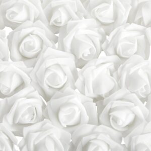 Bright Creations 200 Pack White Artificial Flower Heads, 2 Inch Stemless Fake Foam Roses for Wall Decorations, Wedding Receptions, Faux Bouquets, Table Scatter, and DIY Crafting Projects