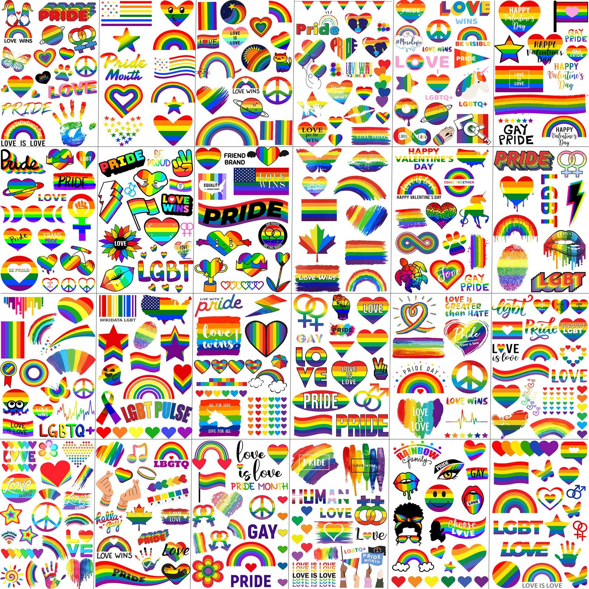 24 Sheets Pride Tattoos Temporary, Rainbow Temporary Tattoos for Women Men Adults, Gay Pride Face Temporary Tattoos Sticker Parades Celebration