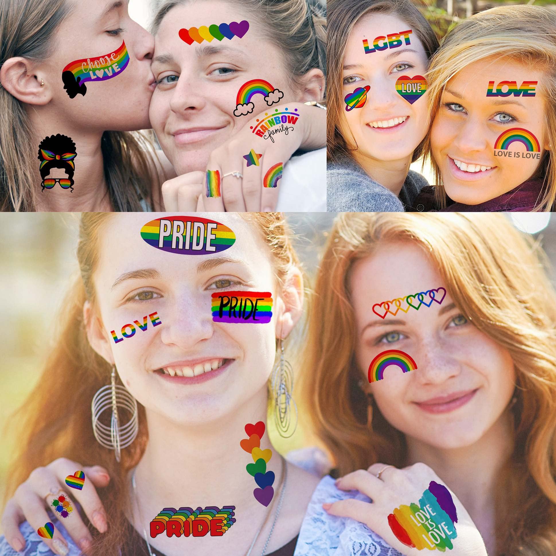 24 Sheets Pride Tattoos Temporary, Rainbow Temporary Tattoos for Women Men Adults, Gay Pride Face Temporary Tattoos Sticker Parades Celebration