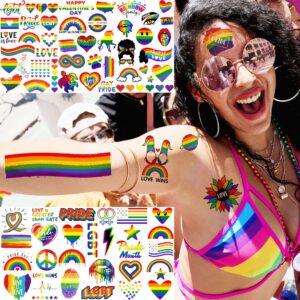 24 Sheets Pride Tattoos Temporary, Rainbow Temporary Tattoos for Women Men Adults, Gay Pride Face Temporary Tattoos Sticker Parades Celebration