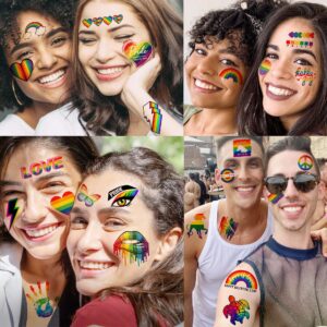 24 Sheets Pride Tattoos Temporary, Rainbow Temporary Tattoos for Women Men Adults, Gay Pride Face Temporary Tattoos Sticker Parades Celebration