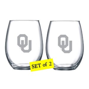 rfsj etched satin frost logo wine or beverage glass set of 2 (oklahoma)