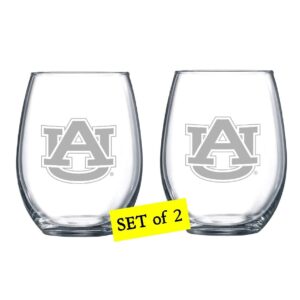 rfsj etched satin frost logo wine or beverage glass set of 2 (auburn)