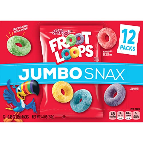 Froot Loops Jumbo Snax Cereal Snacks, Kids Snacks, Fruit Flavored, Original (4 Boxes, 48 Pouches)