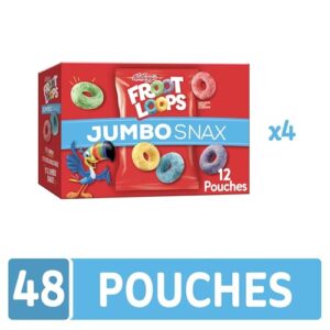 Froot Loops Jumbo Snax Cereal Snacks, Kids Snacks, Fruit Flavored, Original (4 Boxes, 48 Pouches)