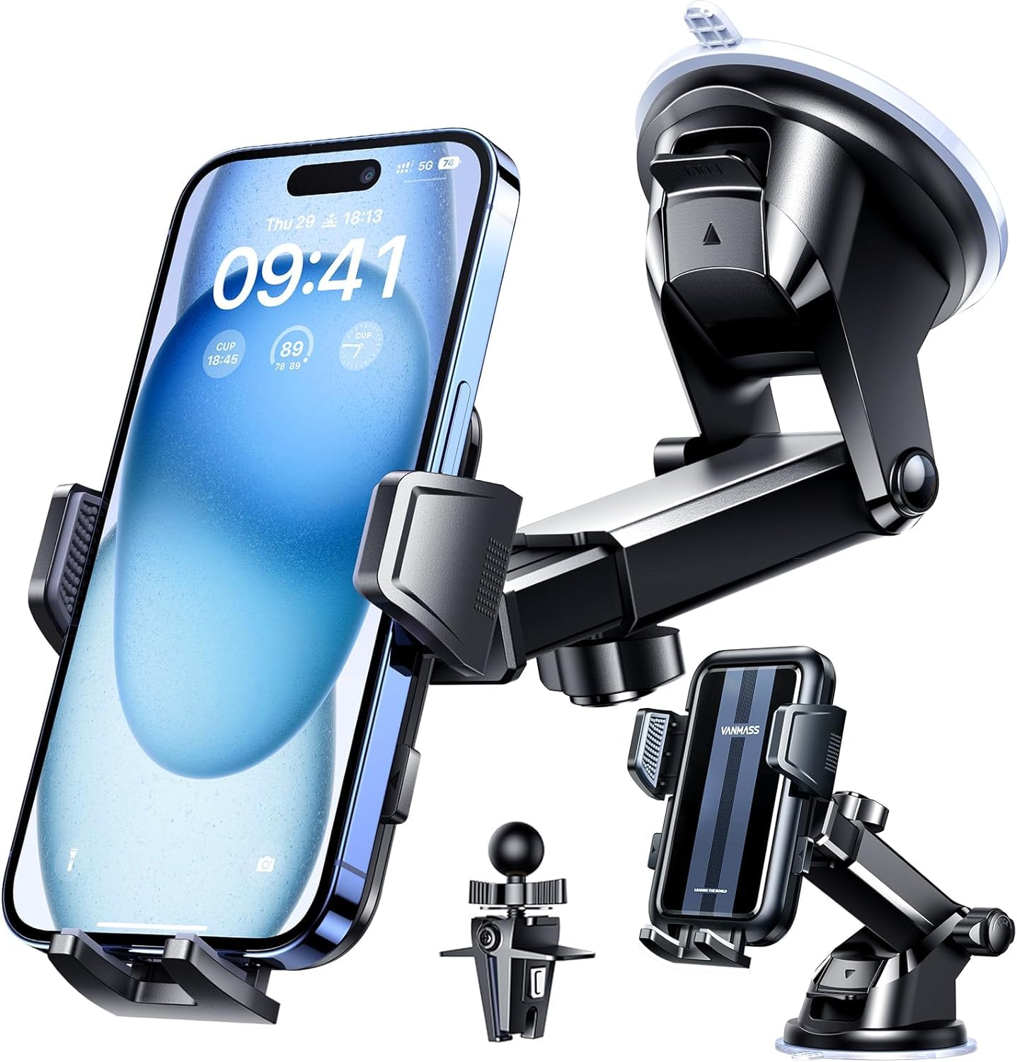 VANMASS 2024【Top Military-Grade】 Phone Holders for Your Car【Ultra Strongest Suction】Cell Phone Mount Universal Dashboard Windshield Vent Stand Cradle for iPhone 15 14 13 Pro Max Samsung Galaxy Android