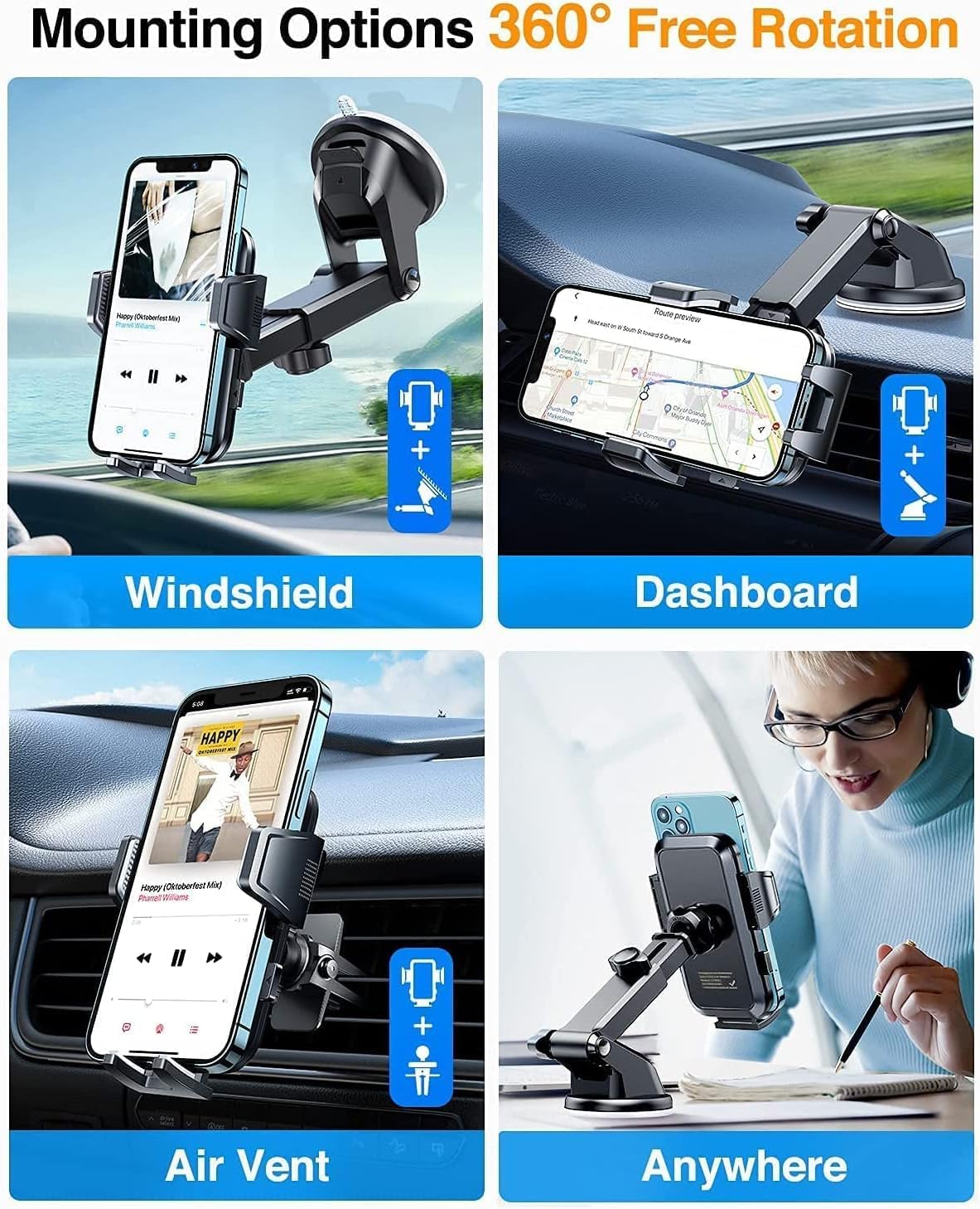 VANMASS 2024【Top Military-Grade】 Phone Holders for Your Car【Ultra Strongest Suction】Cell Phone Mount Universal Dashboard Windshield Vent Stand Cradle for iPhone 15 14 13 Pro Max Samsung Galaxy Android