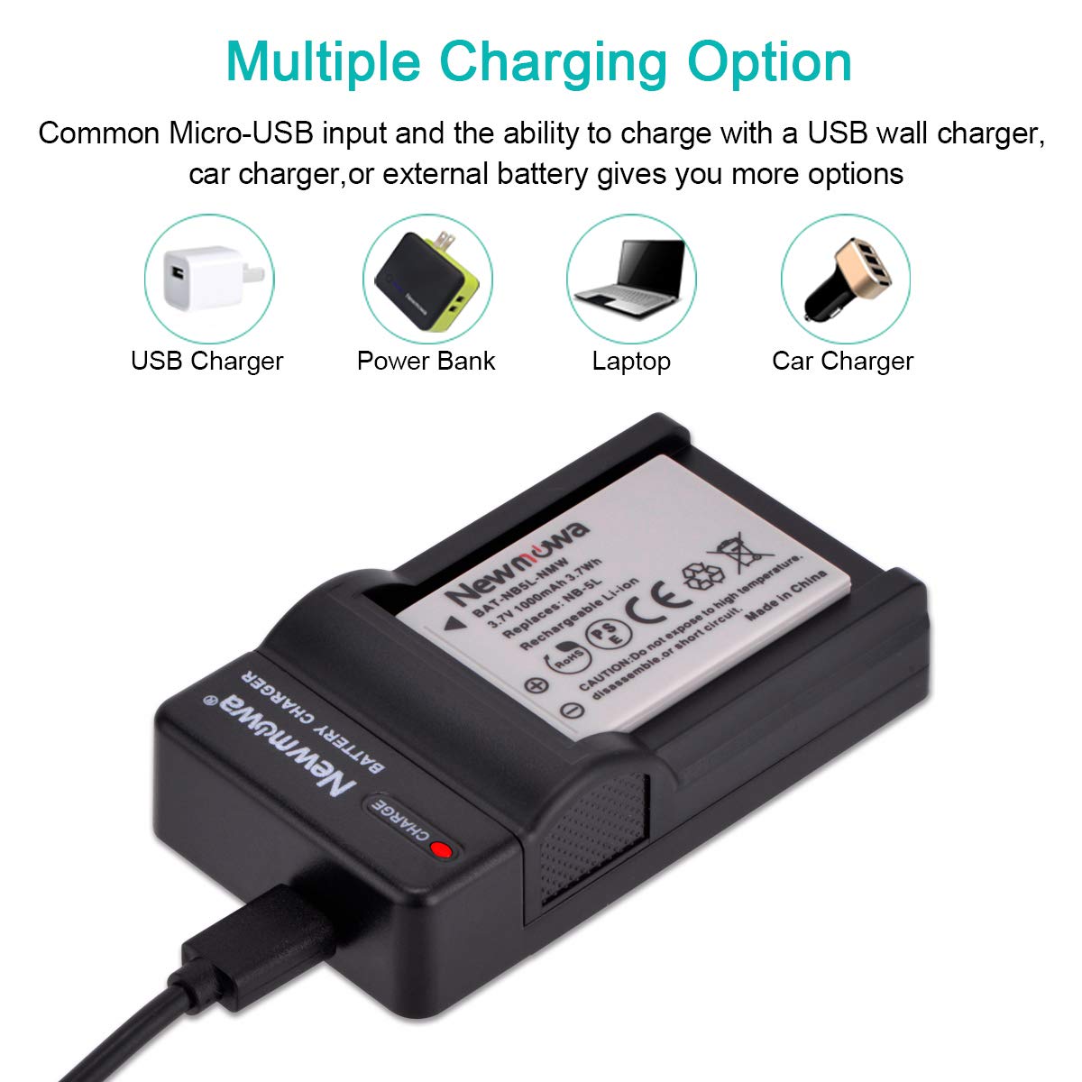 Newmowa NB-5L Replacement Battery (2-Pack) and Portable Micro USB Charger Kit for Canon NB-5L and Canon PowerShot S100, S110, SD790IS, SD850IS, SD870IS, SD880IS, SD890IS, SD970IS, SX200IS, SX210IS