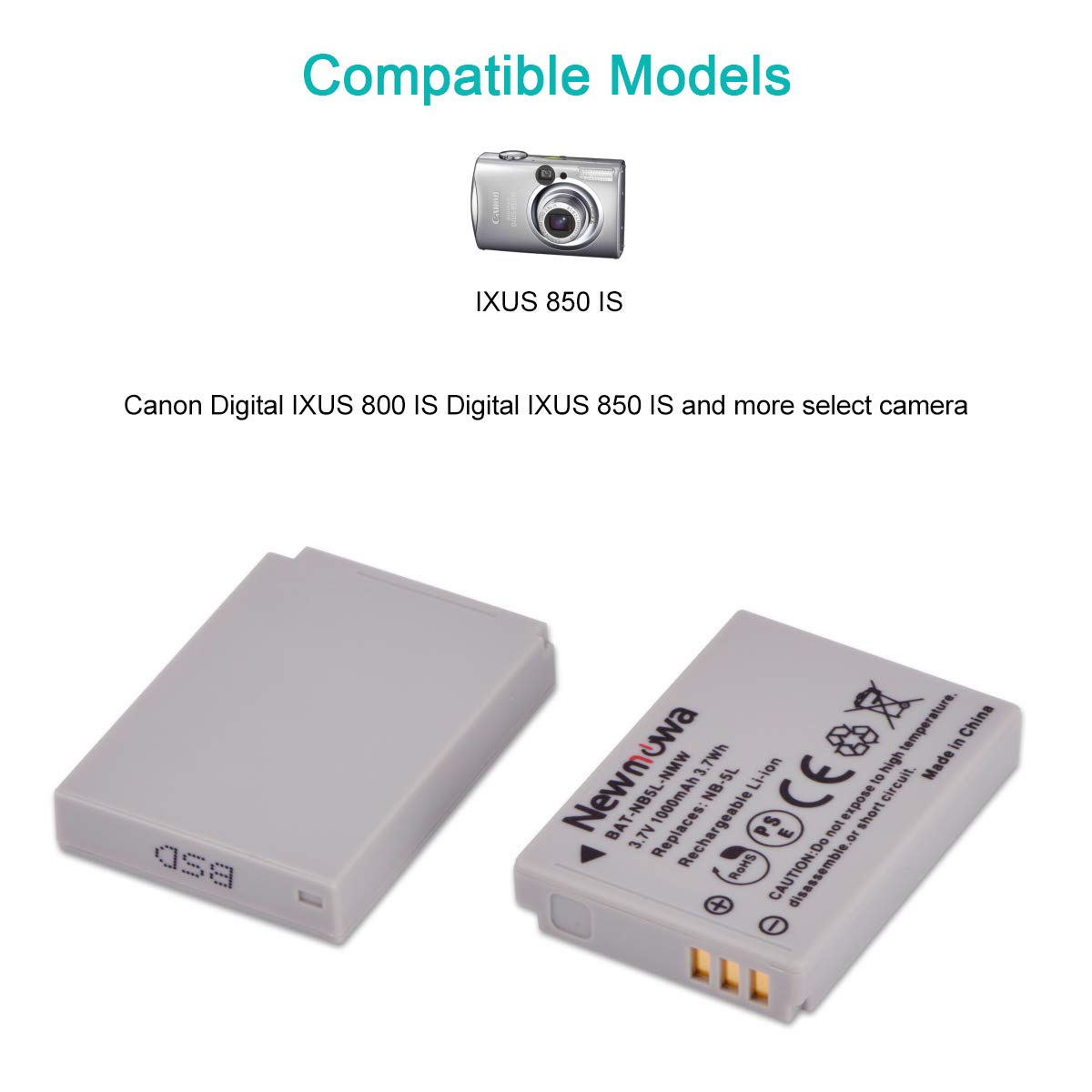 Newmowa NB-5L Replacement Battery (2-Pack) and Portable Micro USB Charger Kit for Canon NB-5L and Canon PowerShot S100, S110, SD790IS, SD850IS, SD870IS, SD880IS, SD890IS, SD970IS, SX200IS, SX210IS