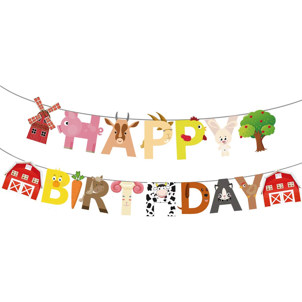 Finypa Farm Happy Birthday Party Banner, Farm Animal Theme Baby Shower Party Banner for Animal Birthday Kids Birthday, Farm Themed Happy Birthday Banner Birthday Decoration for 1st 2nd 3rd 4th Bday