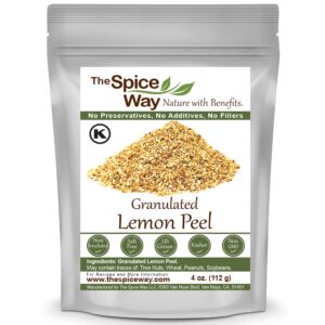 The Spice Way Lemon Peel - Granules (4 oz) zest and rind without any preservatives. Great for cooking, baking and tea.