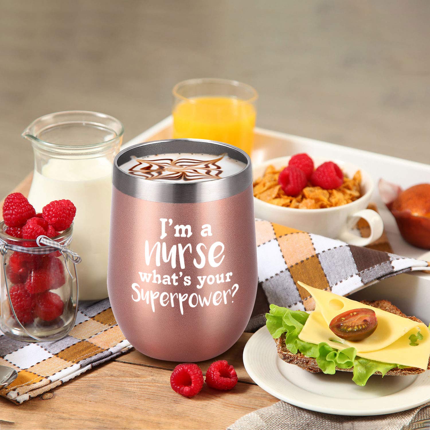 CozyHome I'm a Nurse Wine Tumbler with Lid and Straw for Nurse, New Nurse, Women, Insulated Stainless Steel Wine Tumbler for Nurse Week Graduation Thanksgiving (12 oz, Rose Gold)