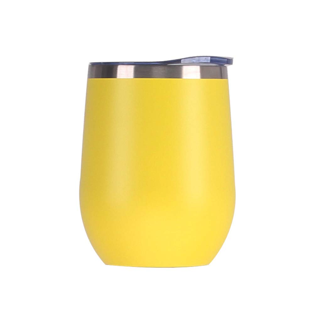 Gteller 12 oz Stainless Steel Wine Tumbler Stemless Glasses with Lid, Double Wall Insulated Travel Mug Perfect for Wine, Coffee, Drinks, Champagne, Cocktails (Yellow)