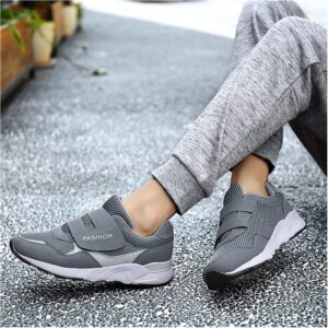 LEADER SHOW Women's Casual Flats Non-Slip Sneakers Elderly Safety Comfortable Walking Shoes (8.5, Grey)