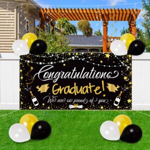 Graduation Decorations Class of 2024 - Lighted Large Congrats Grad Banner Garland Photo Backdrop+Balloons+Hanging Swirls Party Supplies (25PCS, Black, Not Include Battery)