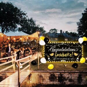 Graduation Decorations Class of 2024 - Lighted Large Congrats Grad Banner Garland Photo Backdrop+Balloons+Hanging Swirls Party Supplies (25PCS, Black, Not Include Battery)