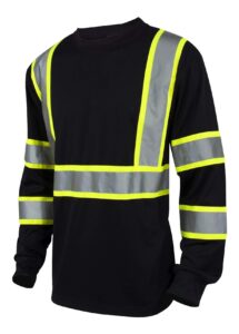 l&m hi vis class 3 t shirt reflective safety black long sleeve high visibility 39 (xl, black)