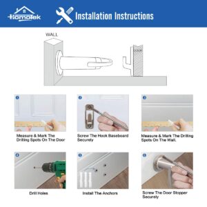 HOMOTEK Heavy Duty Latch Hook Stop,Door Holder Stopper with Sound Dampening Rubber Bumper Wall Mounted, Brushed Satin Nickel, 1 Pack