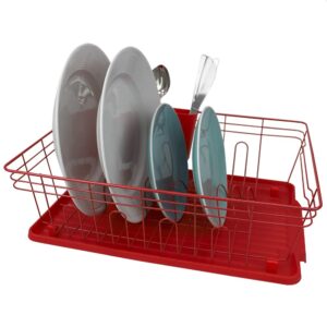 home basics, red contempo 3 piece dish rack (1