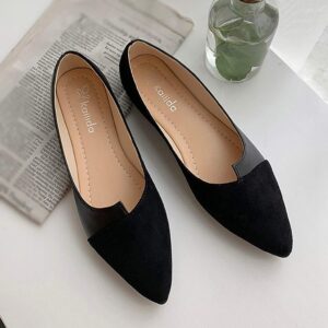 Women Splice Color Flats Fashion Pointed Toe Ballerina Ballet Flat Slip On Shoes (Black, 7 M US)