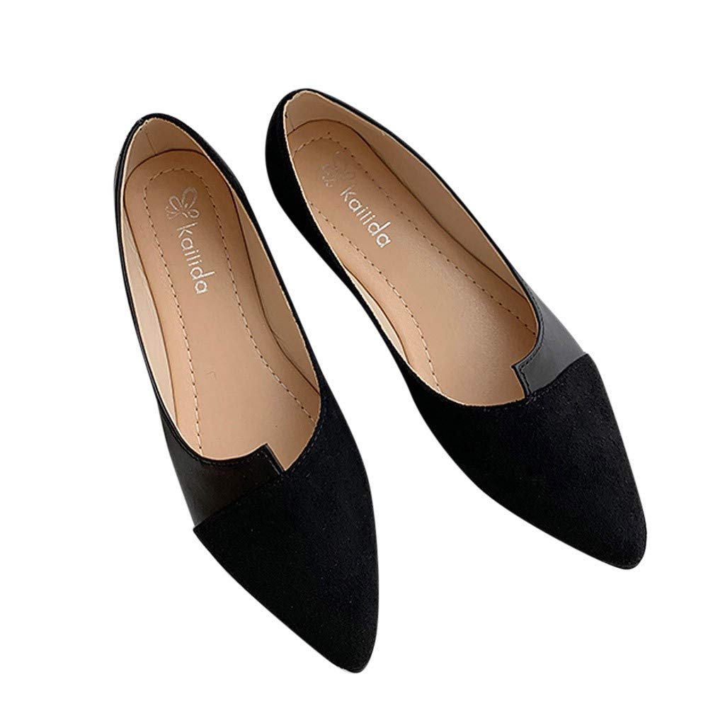 Women Splice Color Flats Fashion Pointed Toe Ballerina Ballet Flat Slip On Shoes (Black, 7 M US)