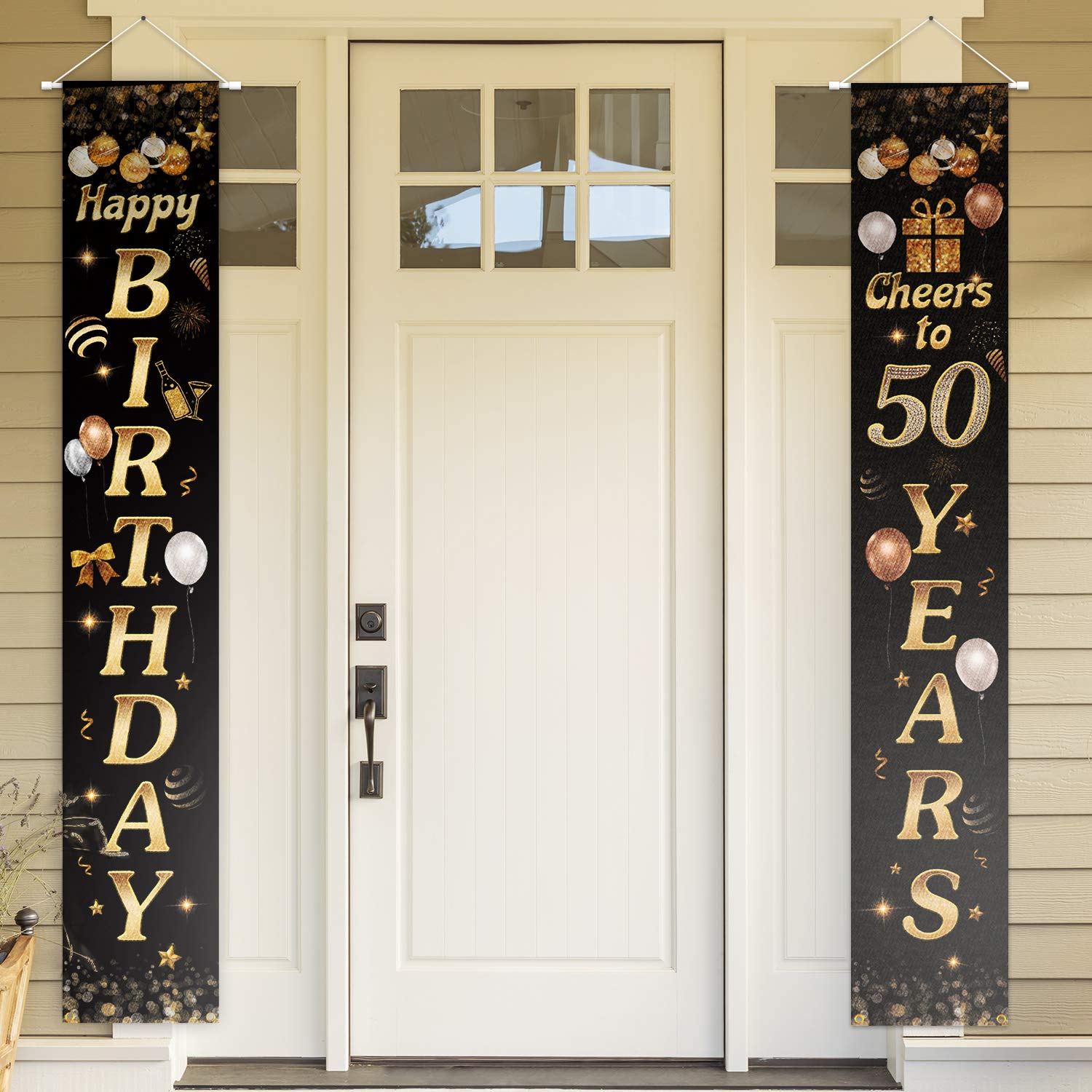 PAKBOOM Happy Birthday Cheers to 50 Years Black Gold Yard Sign Door Banner 50th Birthday Decoration Party Supplies