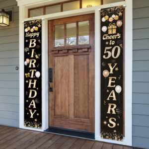 PAKBOOM Happy Birthday Cheers to 50 Years Black Gold Yard Sign Door Banner 50th Birthday Decoration Party Supplies