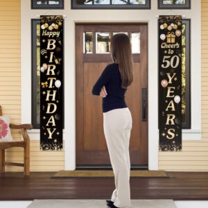 PAKBOOM Happy Birthday Cheers to 50 Years Black Gold Yard Sign Door Banner 50th Birthday Decoration Party Supplies