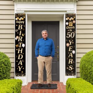 PAKBOOM Happy Birthday Cheers to 50 Years Black Gold Yard Sign Door Banner 50th Birthday Decoration Party Supplies