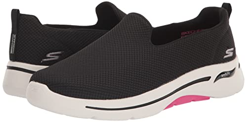 Skechers Women's Go Walk Arch Fit-Grateful Sneakers, Black/Hot Pink, 9