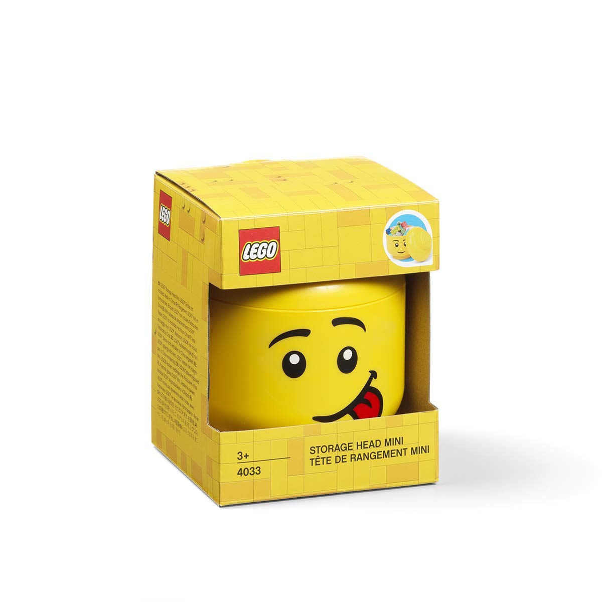 Room Copenhagen, Lego Storage Heads Stackable Storage Container - Buildable Organizational Bins for Kid’s Toys and Accessories - 4.02 x 4.02 x 4.53in - Mini, Silly, Holds 100 Bricks