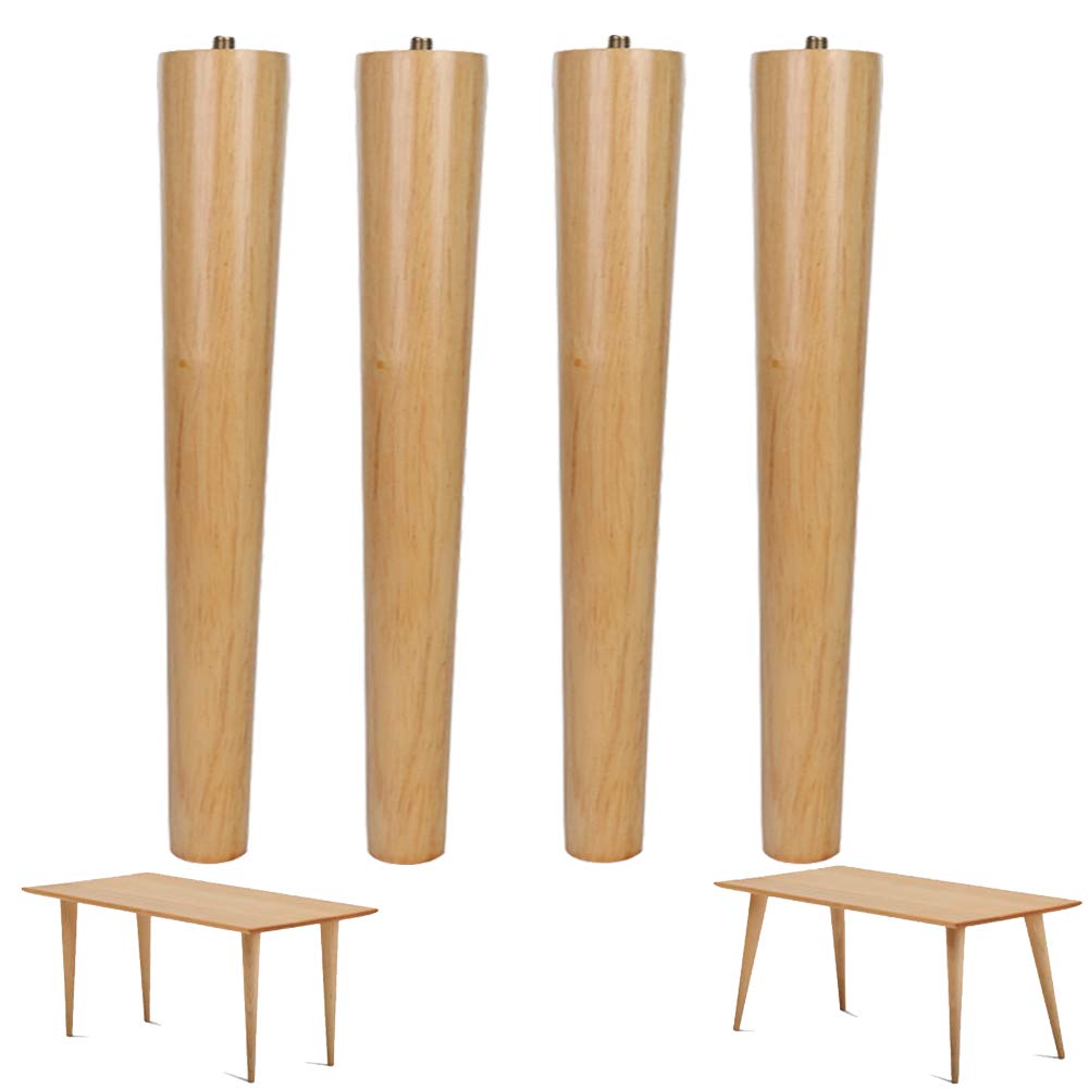 MEETWARM 16 inch Table Legs Wood Furniture Legs Tapered Round for Coffee End Tables Side Table Chair Mid-Century Modern DIY Furniture Leg Natural M8 Hanger Bolts, Set of 4