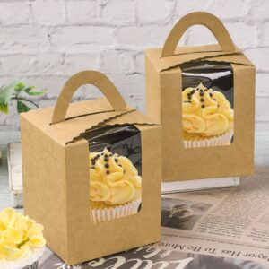 NPLUX Cupcake Boxes,60pcs Single Cupcake Carrier with Window Inserts for Bakery Wrapping(Brown)