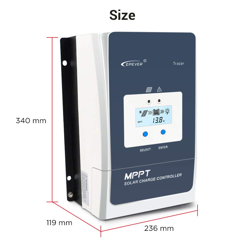 EPEVER 60A MPPT Solar Charge Controller 12V/24V/36V/48VDC Auto System Voltage Max.PV 150V Solar Panel Regulator with Backlight LCD Display(Tracer 6415 an)